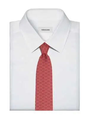 FERRAGAMO Gancini Print Neck Tie - Red