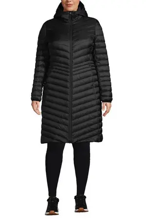 LANDS' END Ultralight Packable Long Down Coat - Black