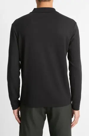 Vince Milano Stitch Johnny Collar Long Sleeve Polo - Black