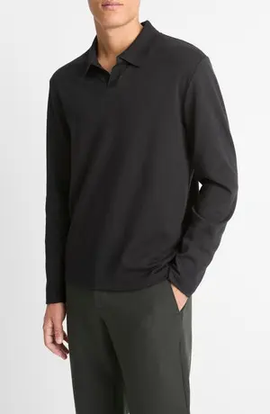Vince Milano Stitch Johnny Collar Long Sleeve Polo - Black