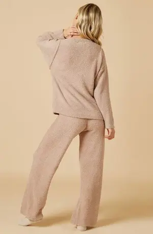 SOFTIES Solid Marshmallow Reverse Seam Crew Neck Lounge Set With Bracelet Sleeve - Coco