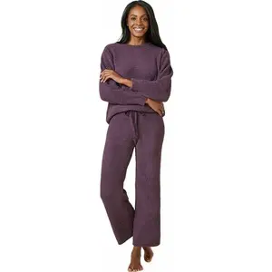 SOFTIES Solid Marshmallow Reverse Seam Crew Neck Lounge Set With Bracelet Sleeve - Fig