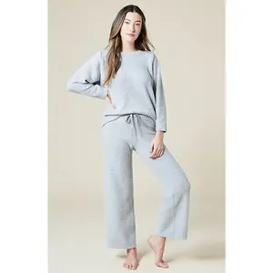 SOFTIES Solid Marshmallow Reverse Seam Crew Neck Lounge Set With Bracelet Sleeve Grey