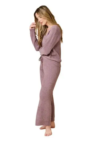 SOFTIES Solid Marshmallow V-neck Lounge Set - Driftwood