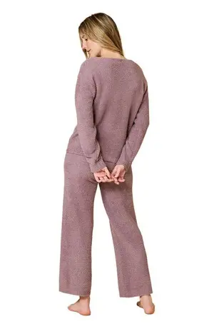 SOFTIES Solid Marshmallow V-neck Lounge Set - Driftwood