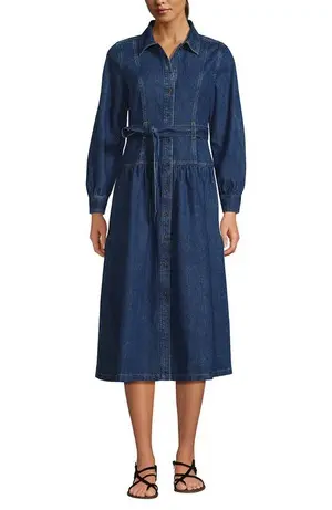 LANDS' END Denim Midi Shirt Dress - Indigo Medium Wash