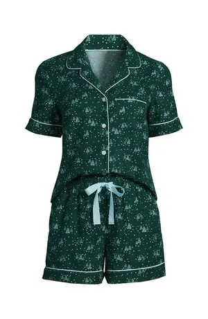 Lands' End Drapey Flannel 2 Piece Pajama Setshort Sleeve Top And Shorts