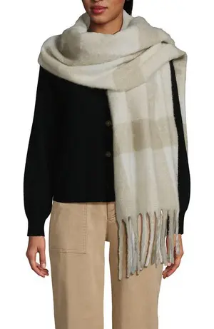 LANDS' END Brushed Blanket Scarf Antique Alabaster Check