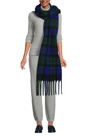 LANDS' END Brushed Blanket Scarf Cobalt/pine Plaid