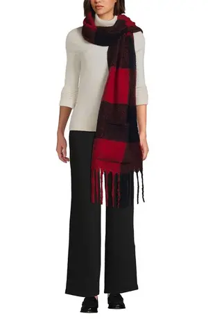LANDS' END Brushed Blanket Scarf Red/black Buffalo Check