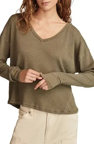 Lucky Brand Waffle Stitch Top - Olive Night