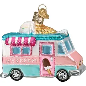 OLD WORLD CHRISTMAS Ice Cream Truck Glass Ornament - Pink/light Blue