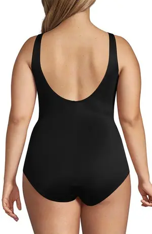 LANDS' END Long Slender Suit Wrap One Piece Swimsuit With Tummy Control - Black