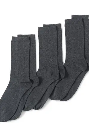 LANDS' END Everyday Basic Crew Socks 3 Pack - Charcoal Heather