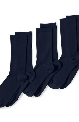 LANDS' END Everyday Basic Crew Socks 3 Pack - True Navy