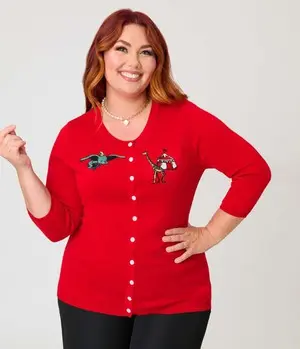 Unique Vintage Embroidered Cardigan - Red Solid