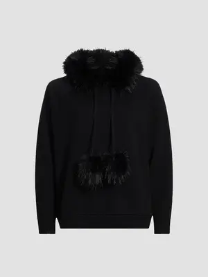 Alice + Olivia Oscar Faux Fur-trimmed Knit Hoodie - Black