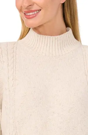 CECE DUPRAZ Metallic Mock Neck Cable Stitch Sweater