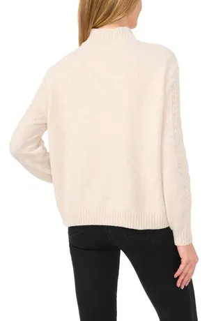 CECE DUPRAZ Metallic Mock Neck Cable Stitch Sweater