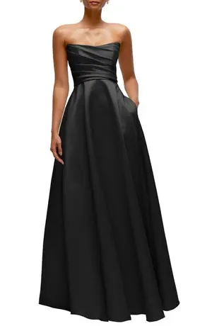 Dessy Collection Ruched Strapless Gown - Black