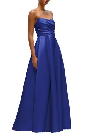 Dessy Collection Ruched Strapless Gown - Cobalt Blue