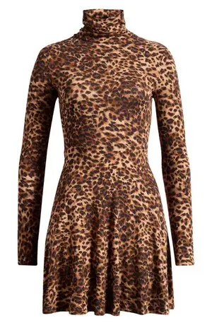 MISS SELFRIDGE Leopard Print Turtleneck Minidress