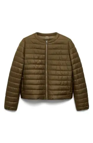 Mango Pocket Quilted Jacket - Khaki Green