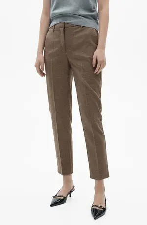 Mango Flat-front Slim Fit Trousers - Maroon