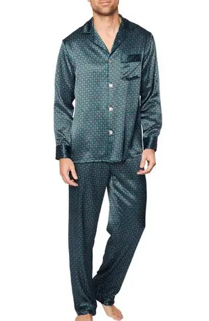 PETITE PLUME Emerald Medallion Mulberry Silk Pajamas - Green