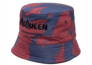 Alexander McQueen Graffiti Logo Bucket Hat - Navy Blue/red