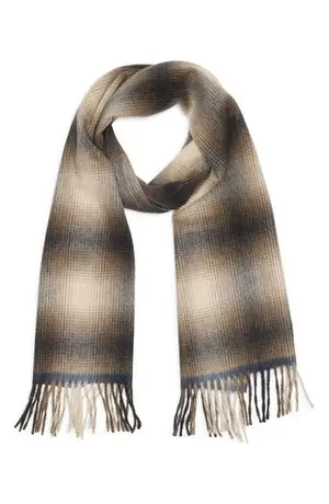 Nordstrom Plaid Cashmere Scarf - Beige- Navy