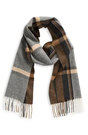 Nordstrom Plaid Cashmere Scarf Grey- Brown Combo