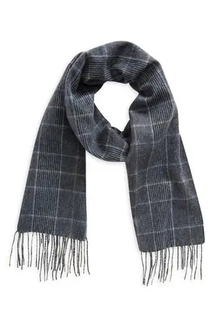Nordstrom Plaid Cashmere Scarf Navy- Grey Combo