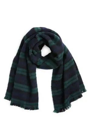 Nordstrom Plaid Cashmere Scarf Navy- Olive