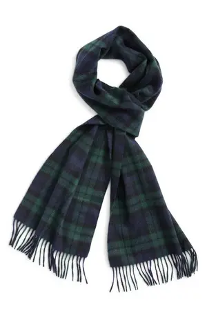 Nordstrom Plaid Cashmere Scarf - Navy- Olive