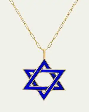 AUDREY C. JEWELS 18k Yellow Gold Star Of David Pendant Necklace - Cobalt Blue