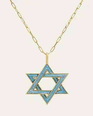 AUDREY C. JEWELS 18k Yellow Gold Star Of David Pendant Necklace - Sky Blue