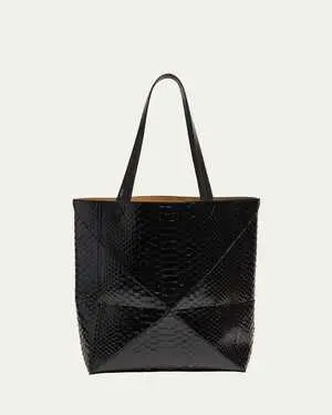 Loewe Puzzle Fold Large Patent Python-embossed Tote Bag