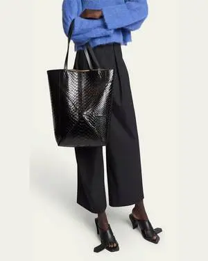 Loewe Puzzle Fold Large Patent Python-embossed Tote Bag