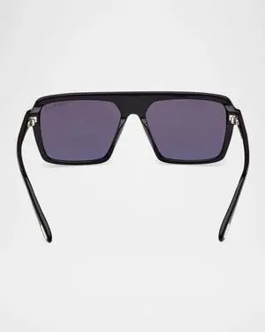 TOM FORD Vincent Rectangle Sunglasses - Shiny Blacksmoke