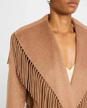 Simkhai SIMKHAI Carrie Belted Fringe Robe Coat Camel