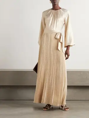 Simkhai Varenya Belted Pleated Metallic Lamé Maxi Dress - Gold