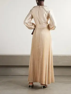 Simkhai Varenya Belted Pleated Metallic Lamé Maxi Dress - Gold