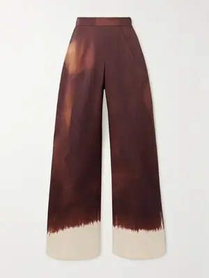 DIMA AYAD Tie-dye Satin-twill Wide-leg Trousers - Brown