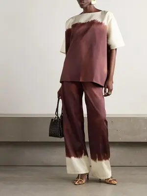 DIMA AYAD Tie-dye Satin-twill Wide-leg Trousers - Brown