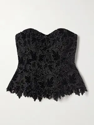 Cara Cara Martin Velvet-guipure Lace Strapless Top - Black