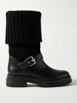 GIANVITO ROSSI Thurso Buckled Leather And Ribbed-knit Ankle Boots