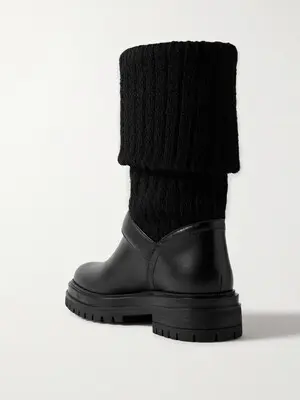 GIANVITO ROSSI Thurso Buckled Leather And Ribbed-knit Ankle Boots