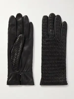 AGNELLE Stanilas Woven Leather Gloves - Black