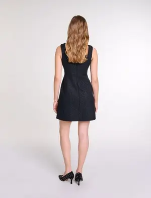 Maje Short Sleeveless Rhinestone Trimmed Square Neck Dress